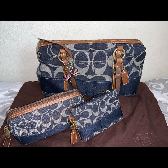 Coach | Bags | Signature Striped Blue Denim Coach Bag | Poshmark
